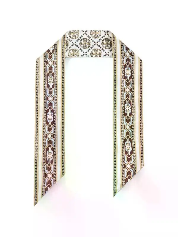 Tory Burch Logo-print Silk Scarf - Neutrals