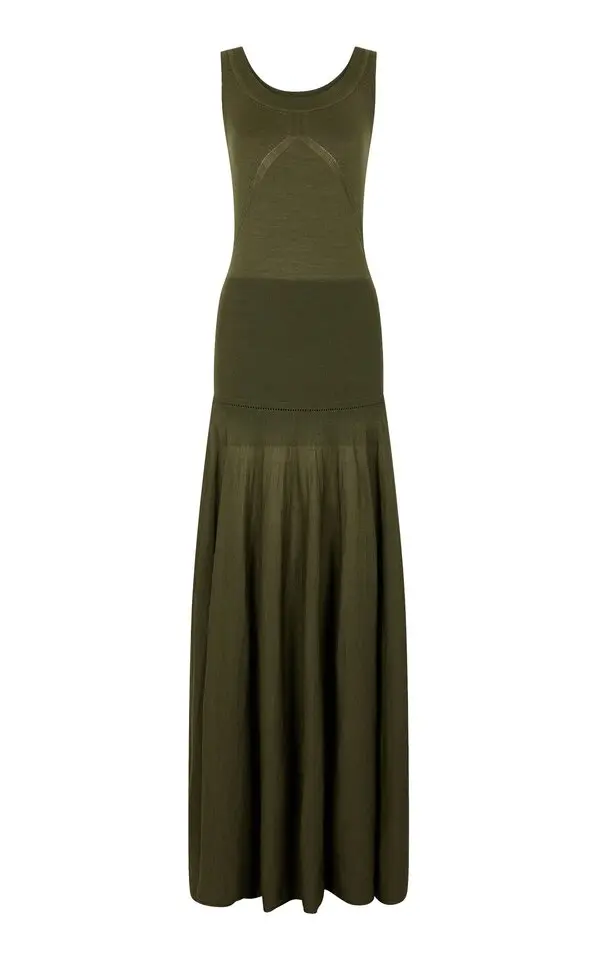 Rabanne Wool-silk Maxi Dress - Khaki