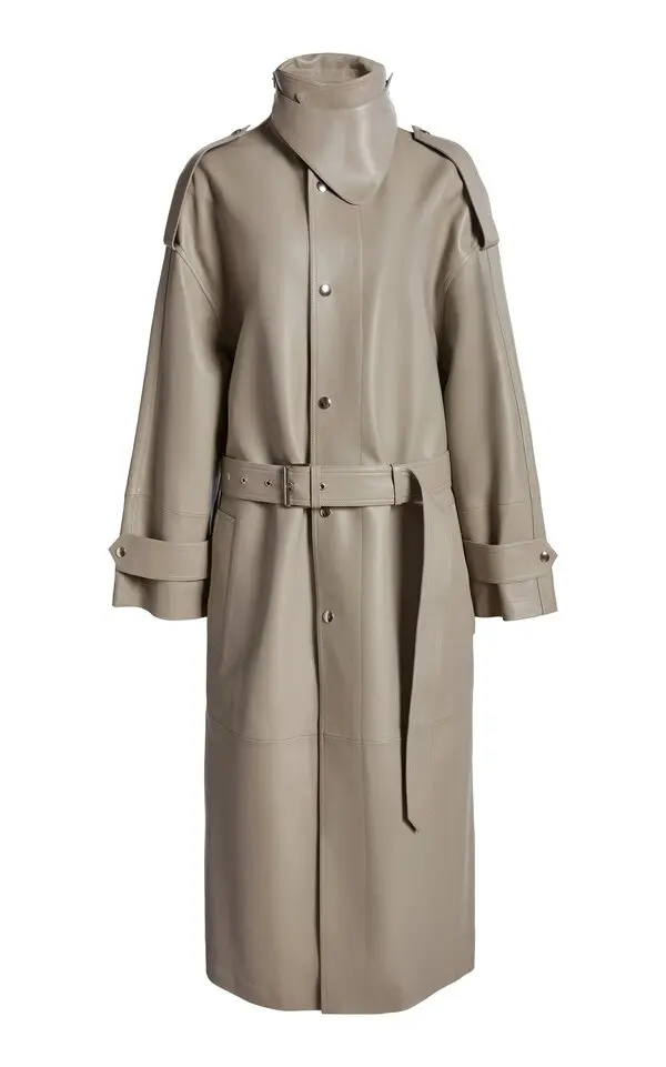 Victoria Beckham Paneled Lamb Leather Trench Coat - Light Grey