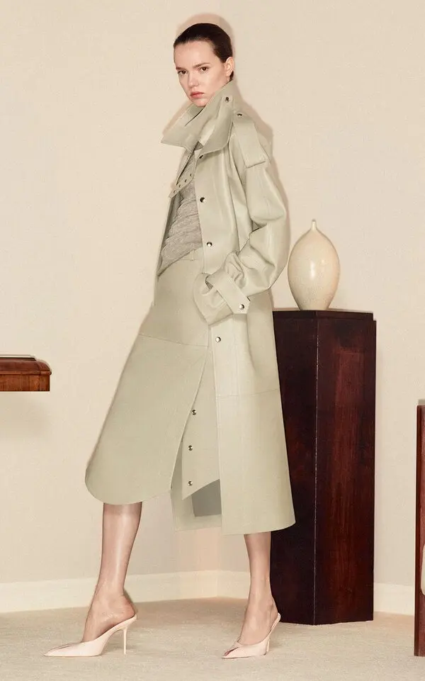 Victoria Beckham Paneled Lamb Leather Trench Coat