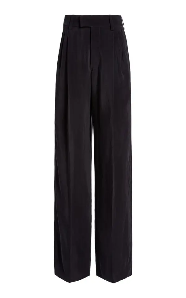 Victoria Beckham Pleated Mid-rise Straight-leg Trousers - Navy