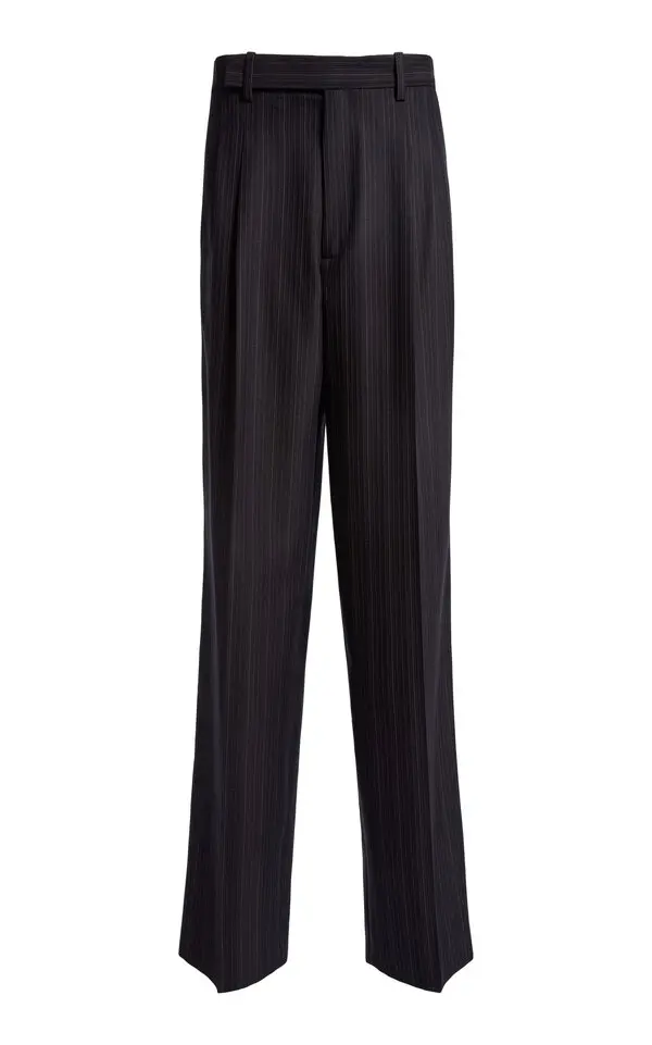 Victoria Beckham Striped Mid-rise Straight Leg Trousers - Navy