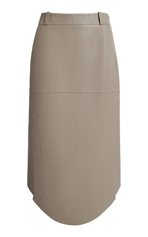 Victoria Beckham Lamb Leather Wrap Midi Skirt - Light Grey