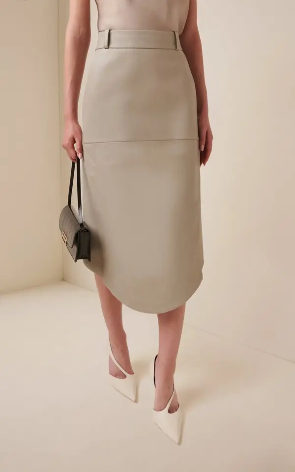 Victoria Beckham Lamb Leather Wrap Midi Skirt - Light Grey