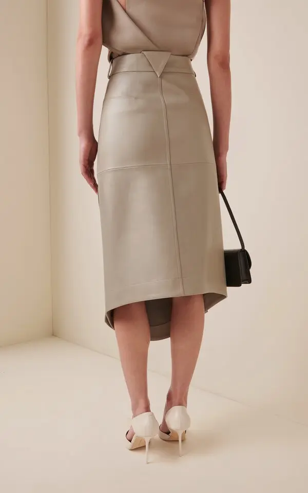 Victoria Beckham Lamb Leather Wrap Midi Skirt - Light Grey