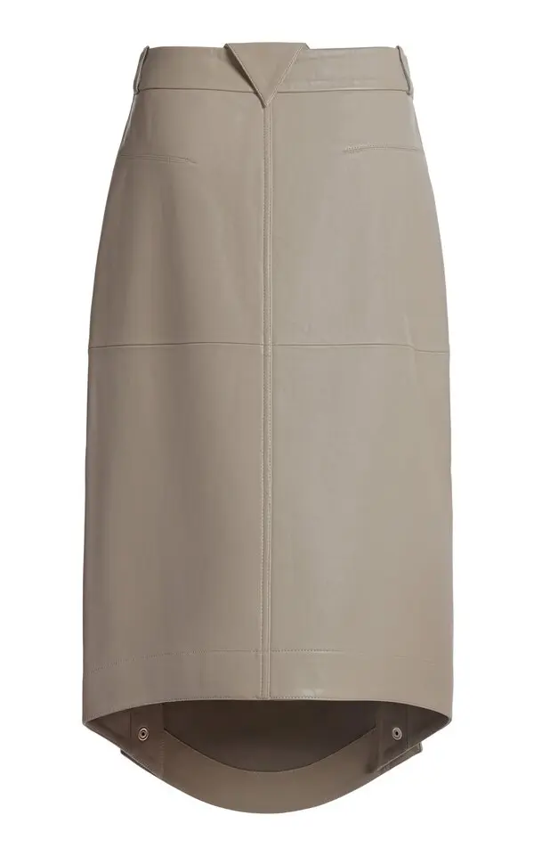 Victoria Beckham Lamb Leather Wrap Midi Skirt - Light Grey