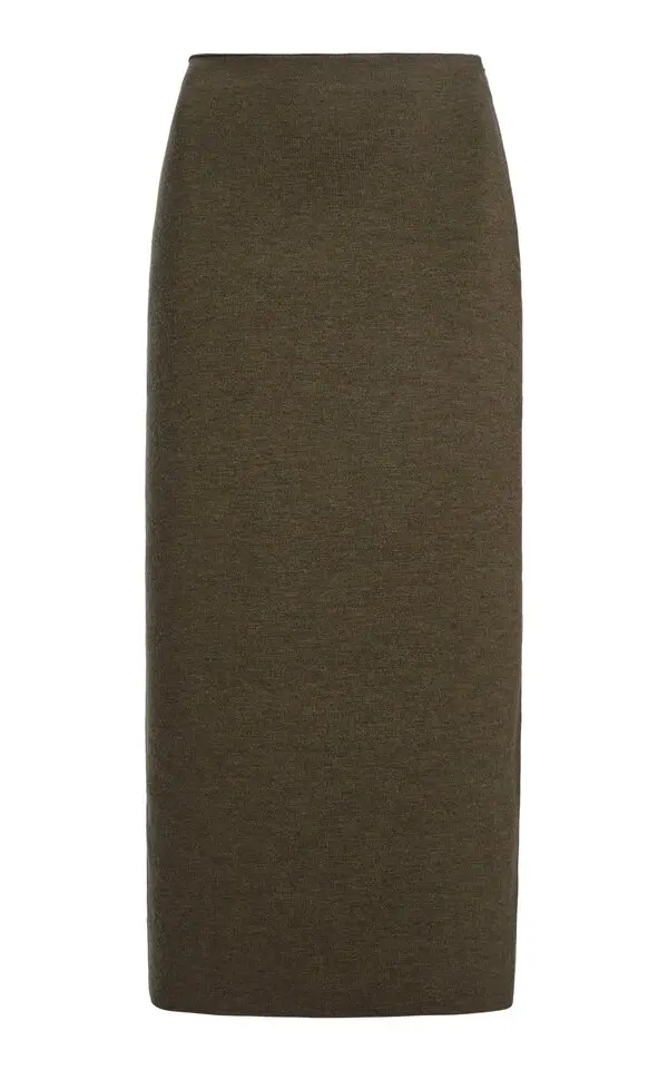 Victoria Beckham Stretch-merino Wool Midi Skirt - Olive
