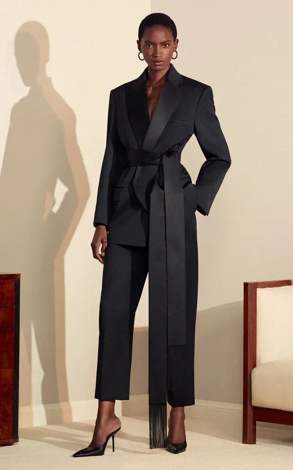 Victoria Beckham Alexa Dramatic Tie Wool Blazer - Black