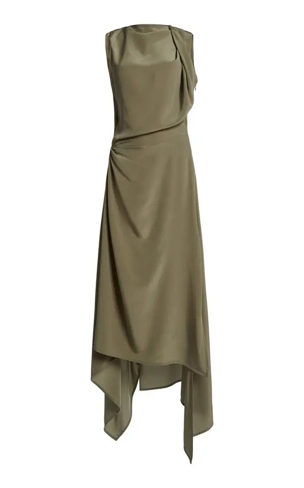 Victoria Beckham Twist-detailed Silk Midi Dress - Olive