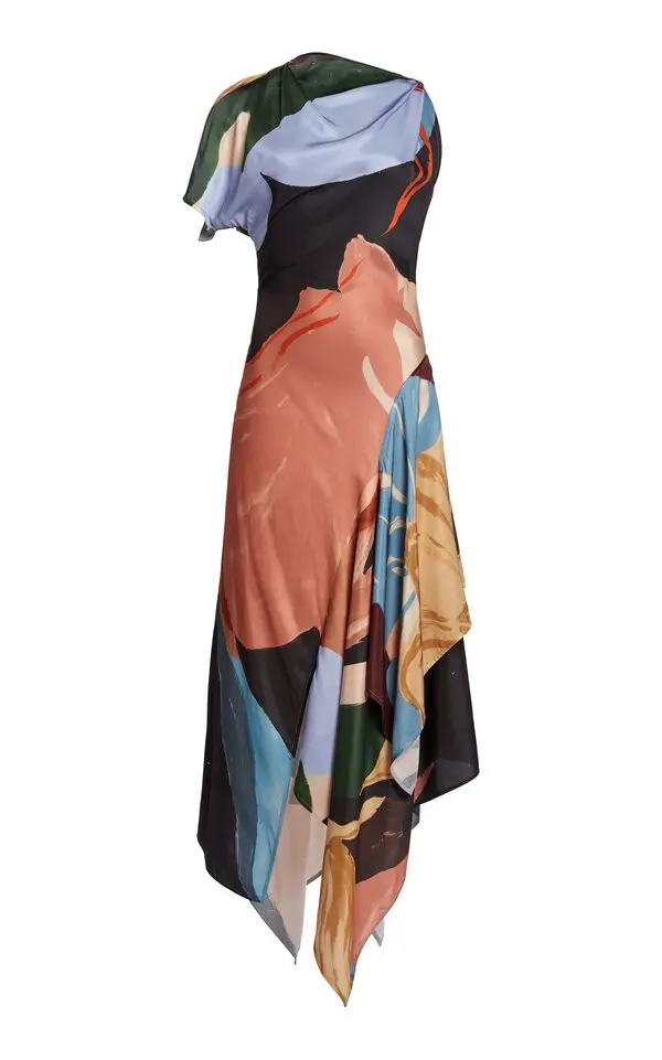 Victoria Beckham Asymmetric Draped Midi Dress - Print