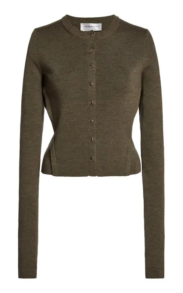 Victoria Beckham Cropped Stretch-merino Wool Cardigan - Olive