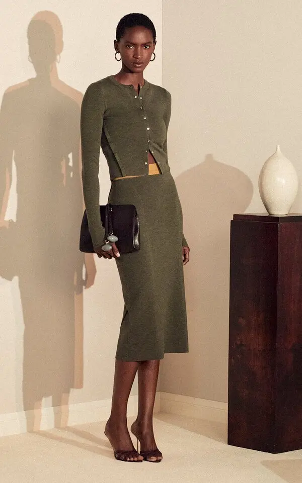 Victoria Beckham Cropped Stretch-merino Wool Cardigan - Olive