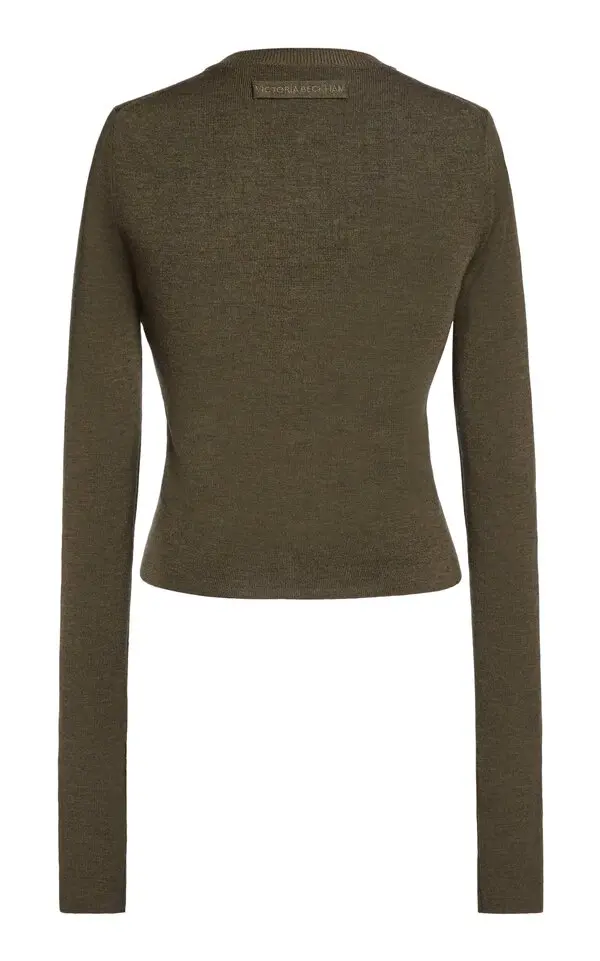 Victoria Beckham Cropped Stretch-merino Wool Cardigan - Olive