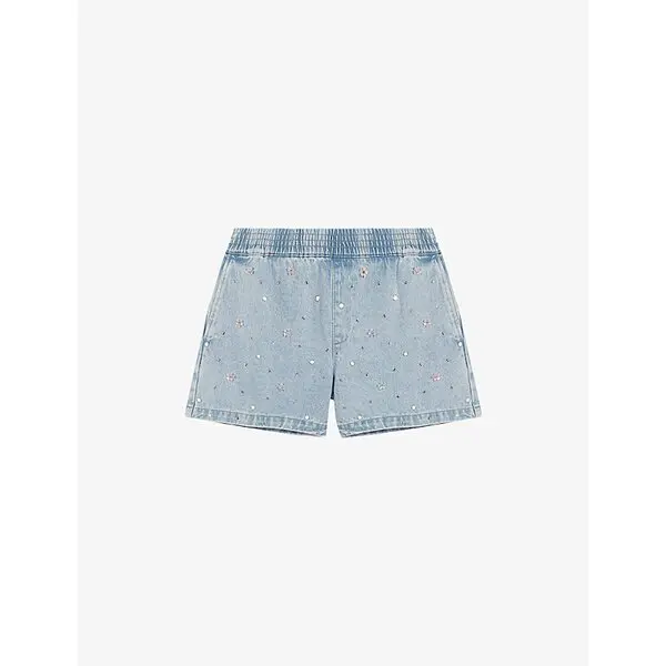 Maje Embellished Elasticated Waist Denim Shorts