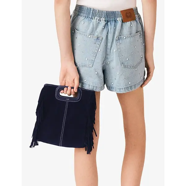 Maje Embellished Elasticated Waist Denim Shorts