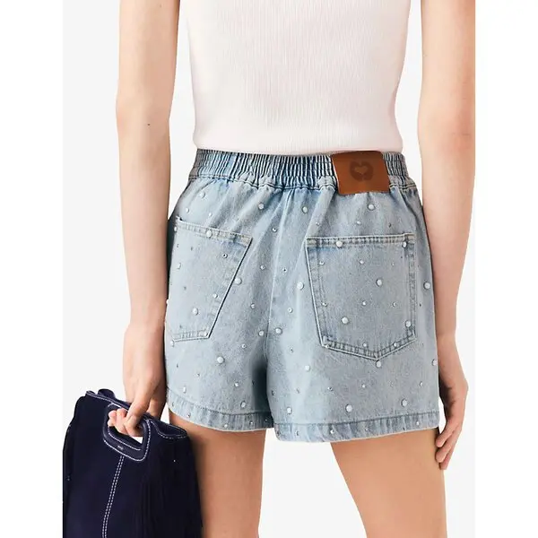 Maje Embellished Elasticated Waist Denim Shorts