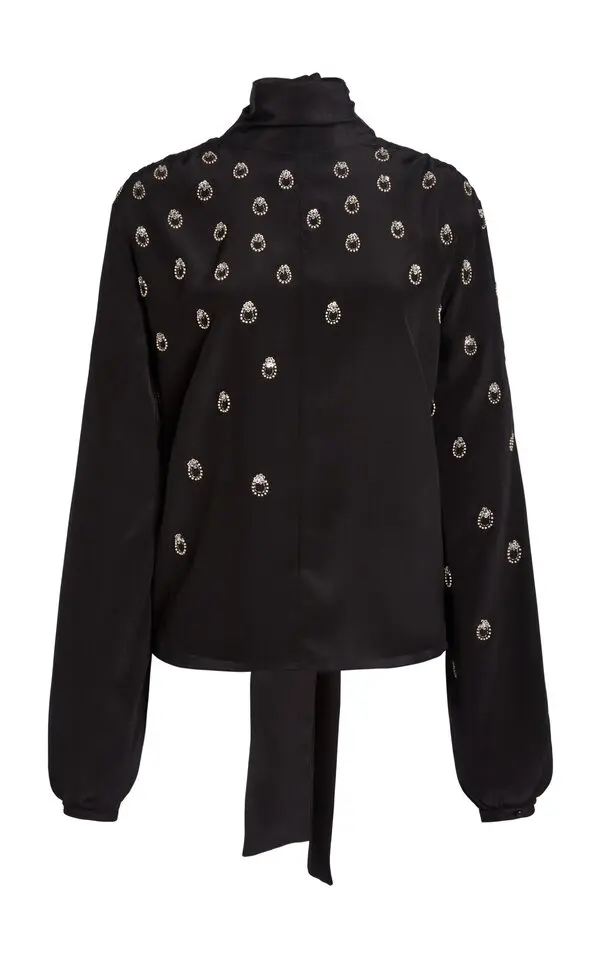 Victoria Beckham Embroidered Balloon-sleeve Silk Top - Black