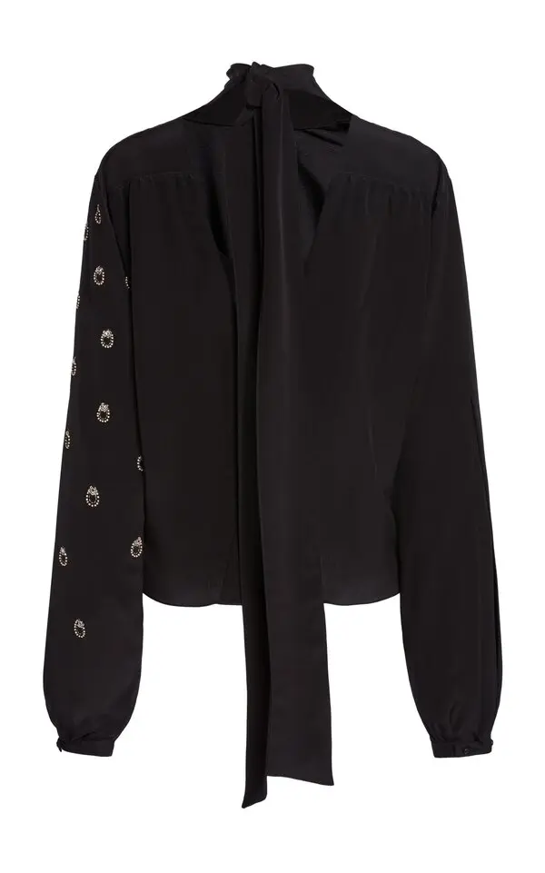 Victoria Beckham Embroidered Balloon-sleeve Silk Top
