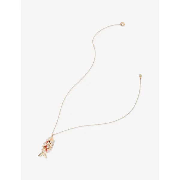 Maje Beaded Fish Long Brass Necklace