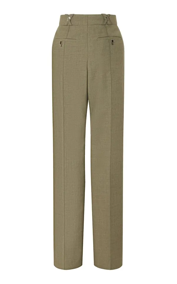 Rabanne Virgin Wool Wide-leg Pants - Khaki