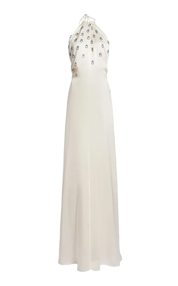 Victoria Beckham Embroidered Halter Neck Maxi Dress - Ivory