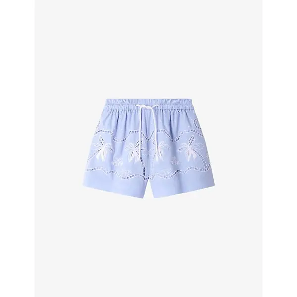 Sandro Embroidered Drawstring-waist Cotton Shorts