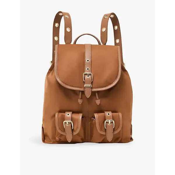 Maje Eyelet-embellished Nylon And Leather Backpack - Camel