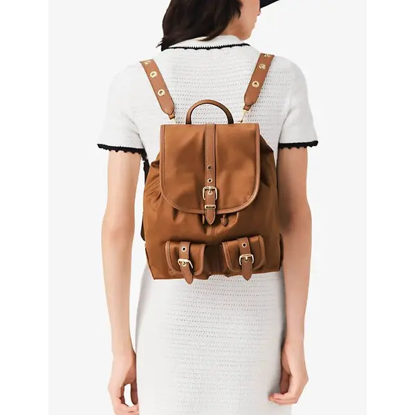 Maje Eyelet-embellished Nylon And Leather Backpack