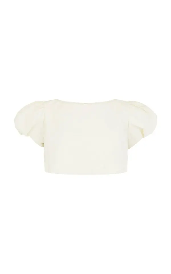 HARRIS TAPPER Cotton Crop Top With Puff Sleeves - Ivory