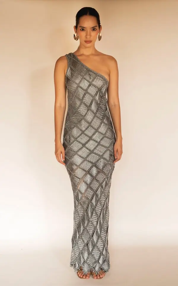 PALMA CANARIA Handwoven Macramé One-shoulder Maxi Dress