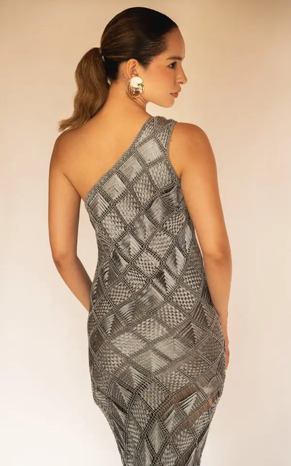 PALMA CANARIA Handwoven Macramé One-shoulder Maxi Dress