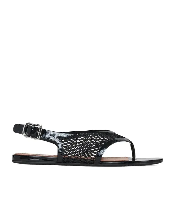 Alaïa Mesh And Patent Leather Thong Sandals - Black