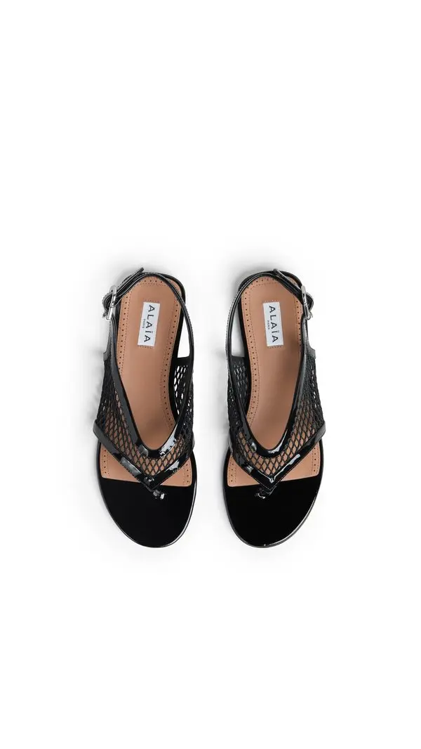Alaïa Mesh And Patent Leather Thong Sandals