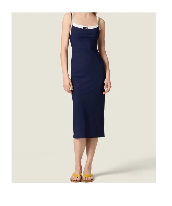 Miu Miu Stretch Jersey Midi Dress With Jacquard Logo