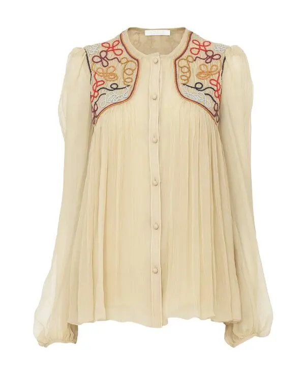 Chloé Embroidery Long-sleeved Blouse - Nude