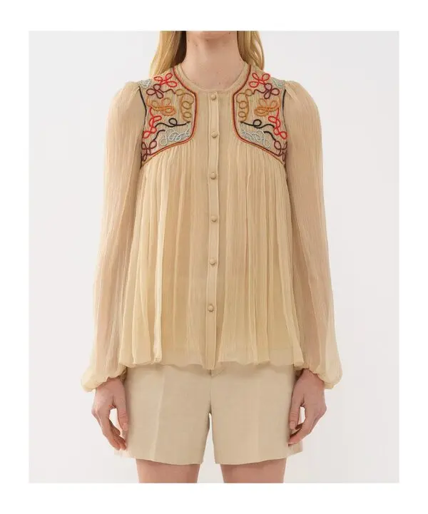 Chloé Embroidered Long-sleeve Blouse