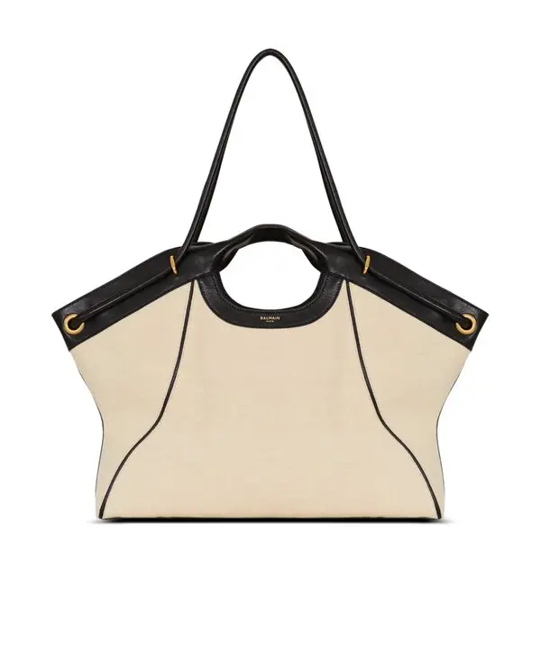 Balmain Large Tote In Smooth Leather And Canvas