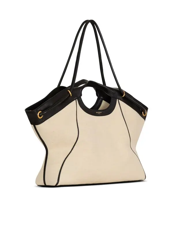 Balmain Large Tote In Smooth Leather And Canvas