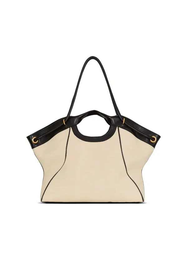 Balmain Large Tote In Smooth Leather And Canvas