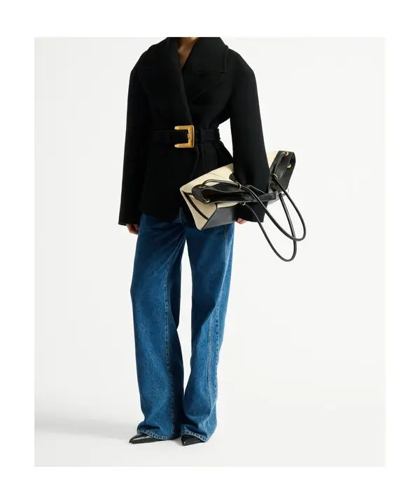 Balmain Large Tote In Smooth Leather And Canvas