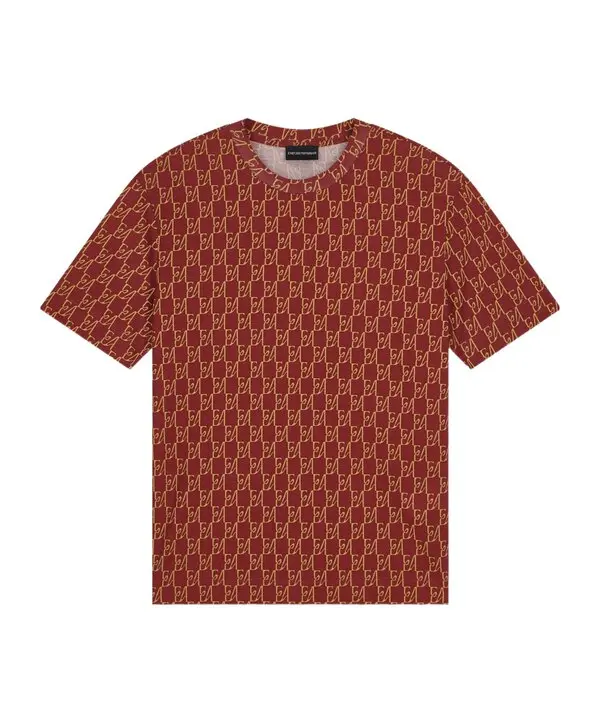 Emporio Armani Jersey T-shirt In Lyocell Blend With All-over Logo Print - Red
