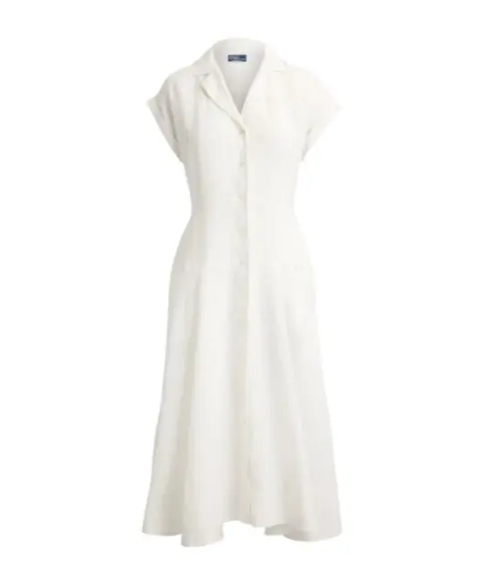 Polo Ralph Lauren A-line Linen Midi Shirt Dress - White