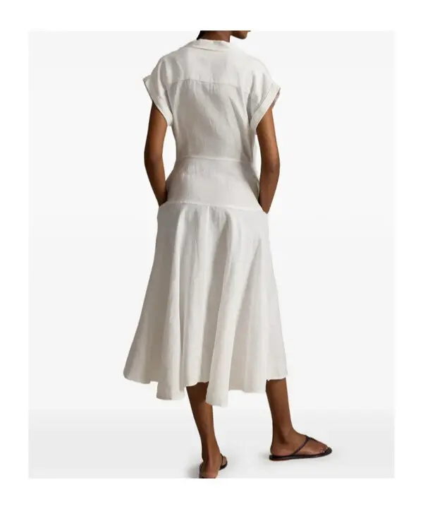Polo Ralph Lauren A-line Linen Midi Shirt Dress - White