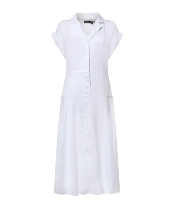 Polo Ralph Lauren A-line Linen Midi Shirt Dress - White