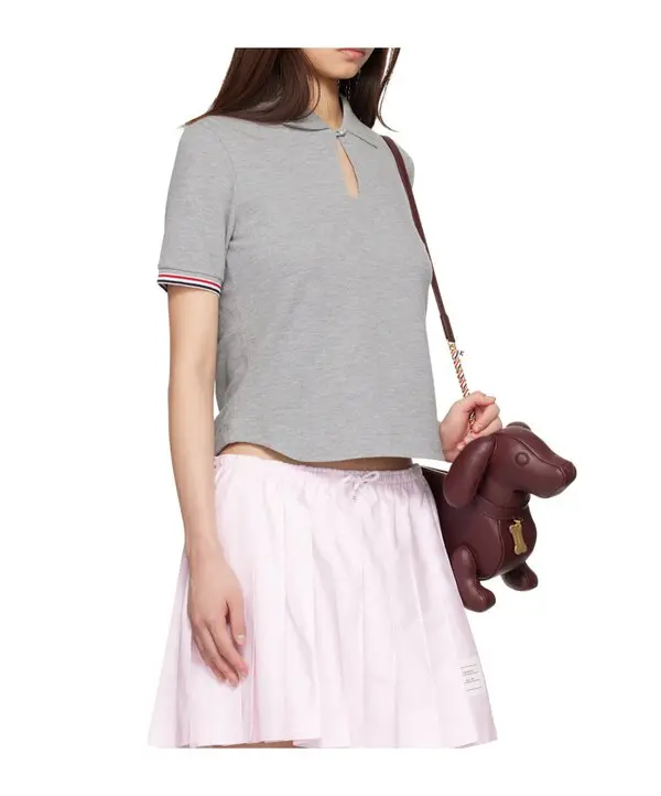 Thom Browne Keyhole Piqué Polo Shirt With Rwb Ribbon Trim