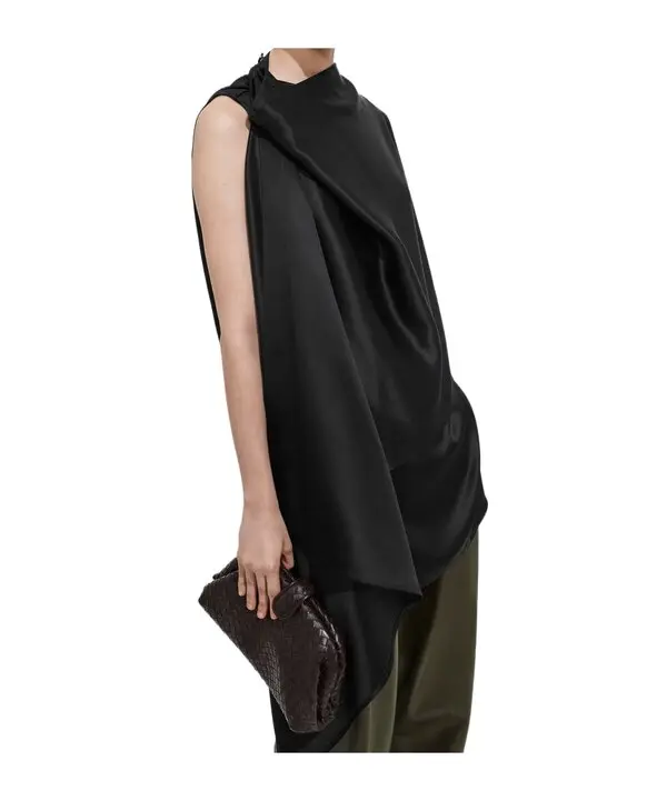 Bottega Veneta Fluid Silk Satin Top - Black