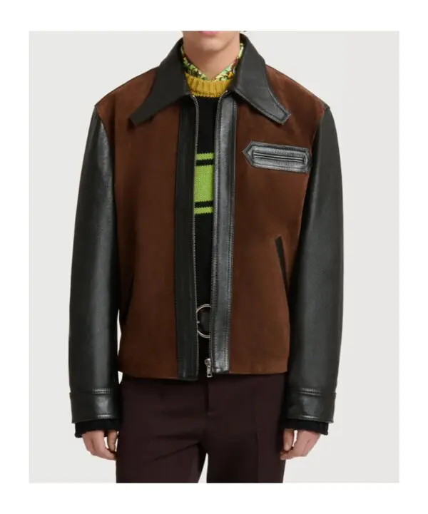 Marni Leather Jacket With Contrast Crust Leather Front