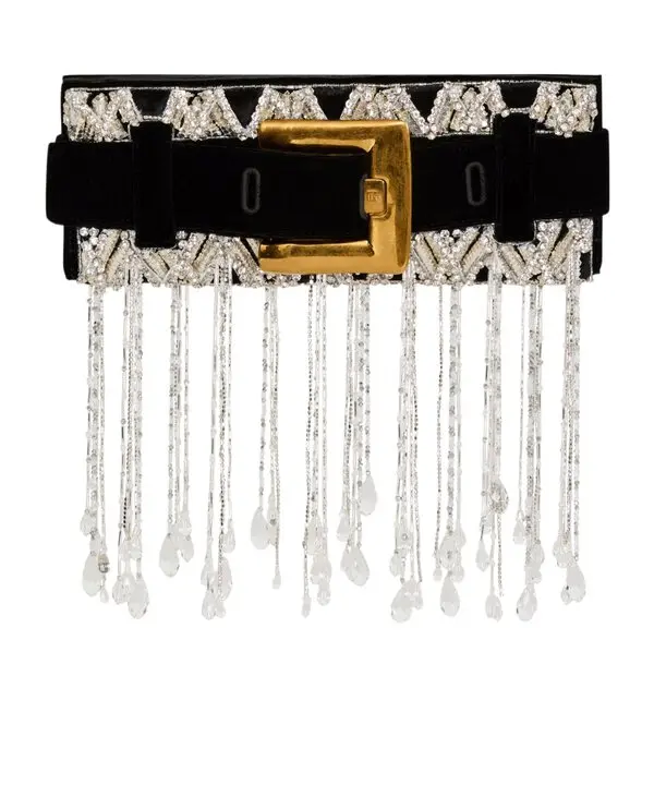 Balmain Embroidered Velvet Clutch With Crystal Embellishments - Black