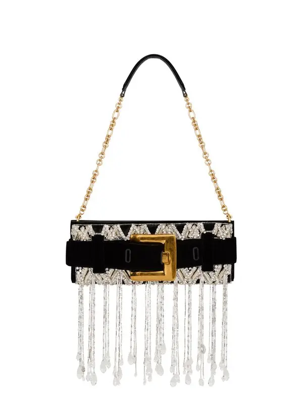 Balmain Embroidered Velvet Clutch With Crystal Embellishments