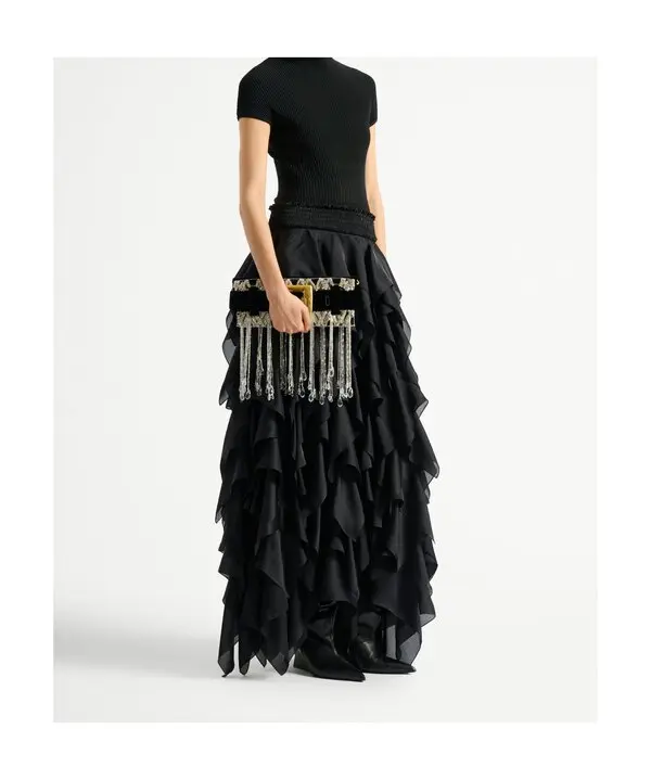 Balmain Embroidered Velvet Clutch With Crystal Embellishments